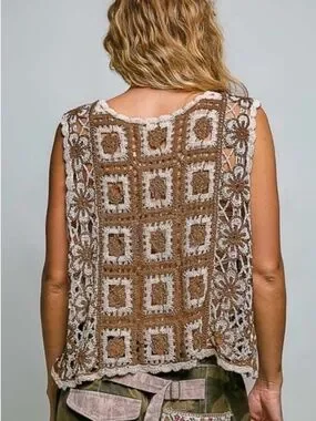 POL | Tops | New Pol Crochet Tie Front Granny Square Floral Vest ...